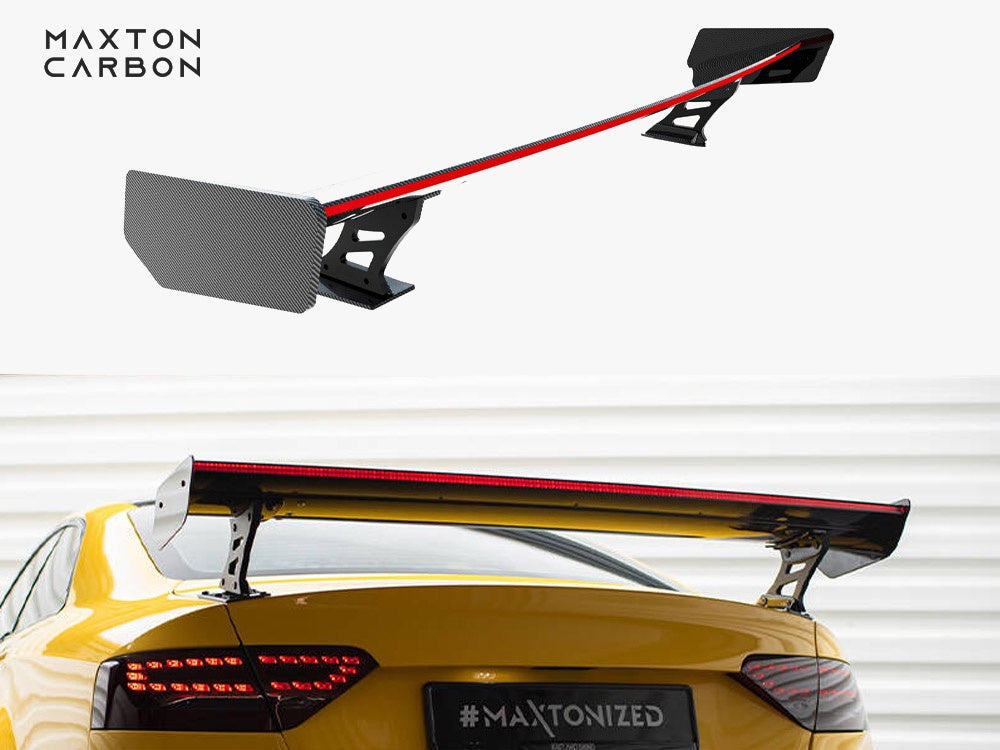 Maxton Design Carbon Spoiler With External Brackets Uprights + LED Aud ...